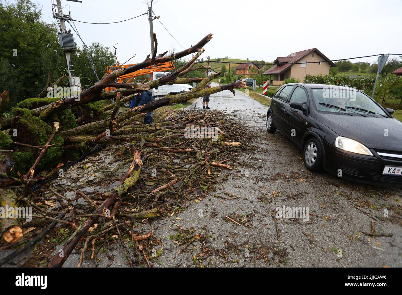 A storm with rain and strong wind brought down trees and roofs in ...