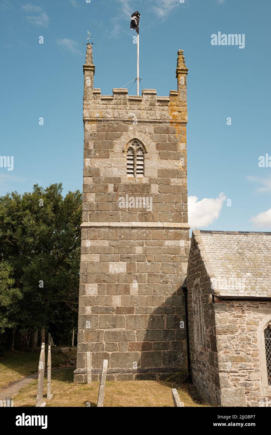 Exterior of St Mellanus Church, Mullion Stock Photo - Alamy