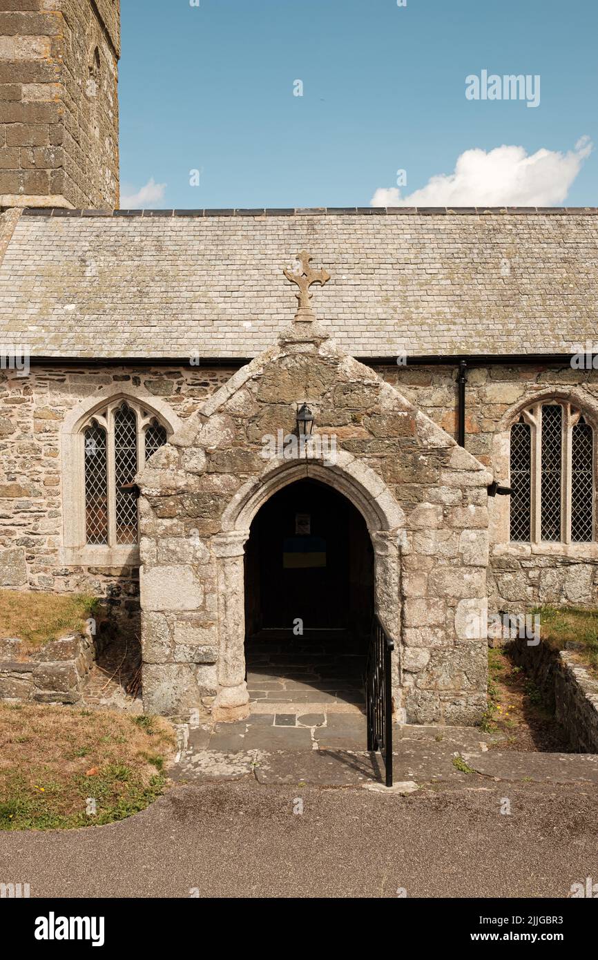 Exterior of St Mellanus Church, Mullion Stock Photo - Alamy