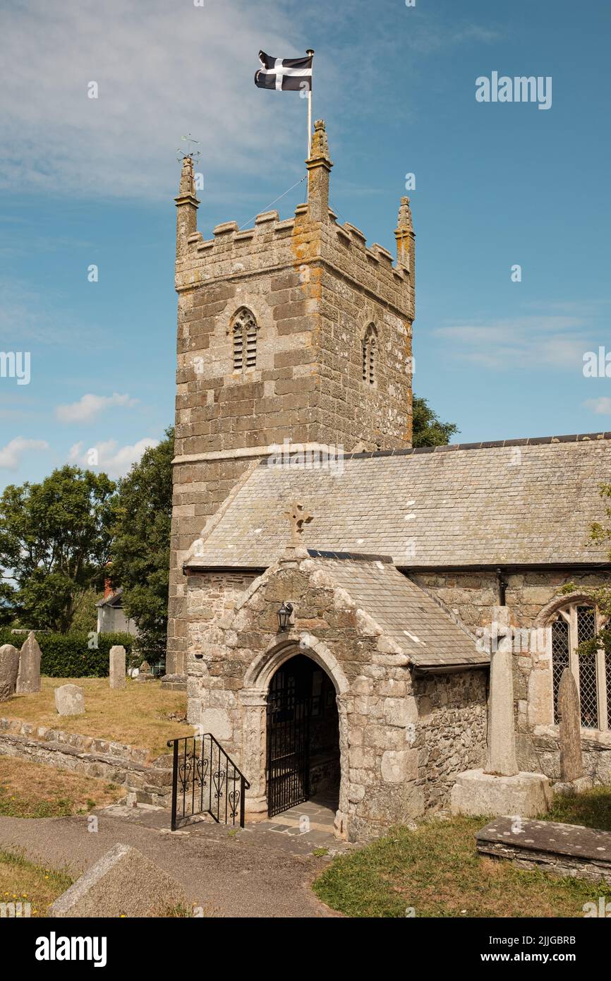 Exterior of St Mellanus Church, Mullion Stock Photo - Alamy