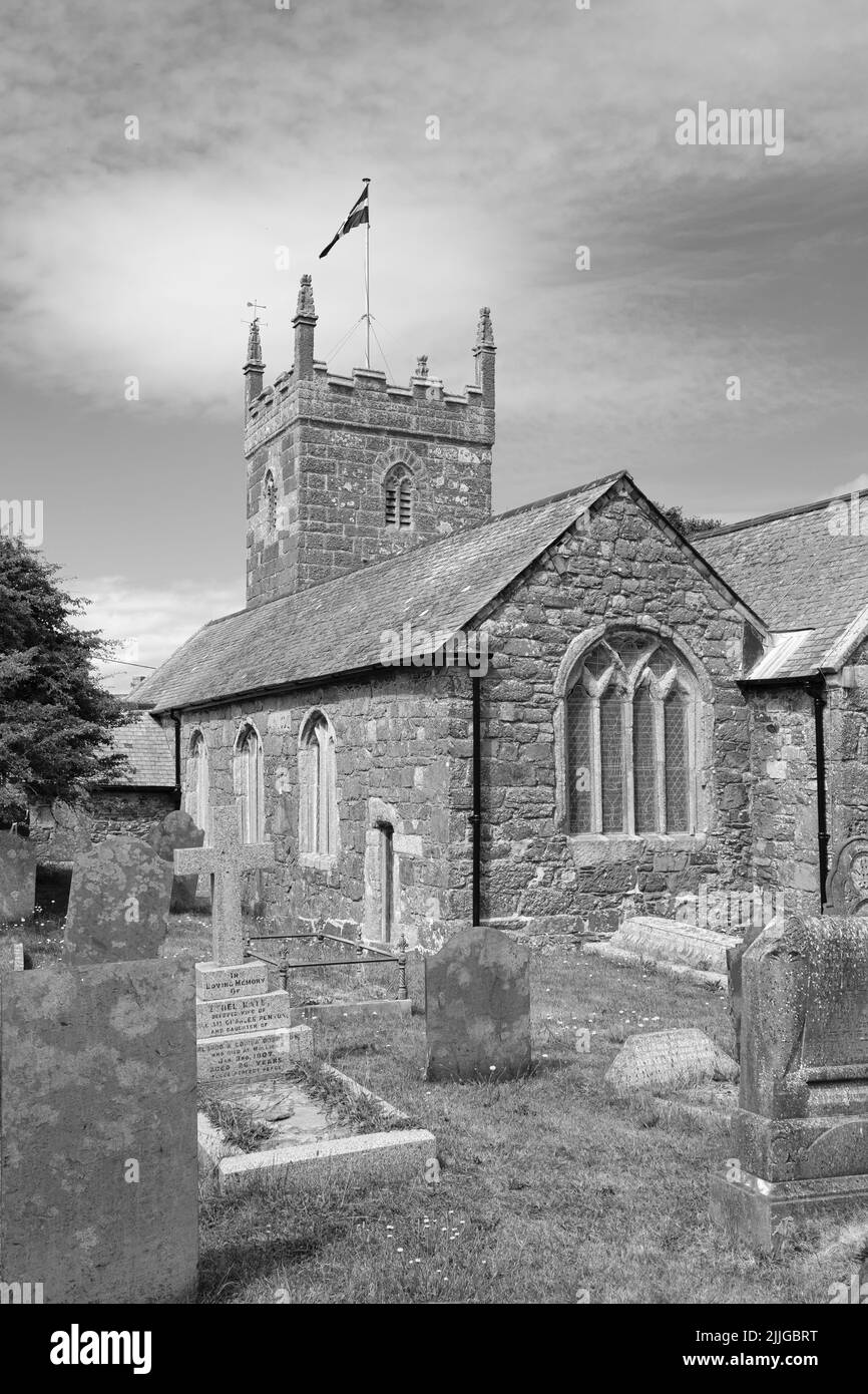 Granite and serpentine church tower Black and White Stock Photos ...