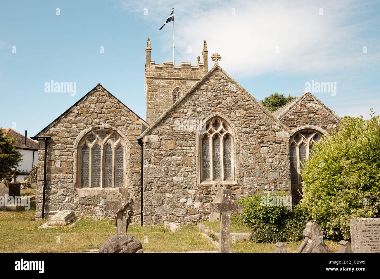 Exterior of St Mellanus Church, Mullion Stock Photo - Alamy