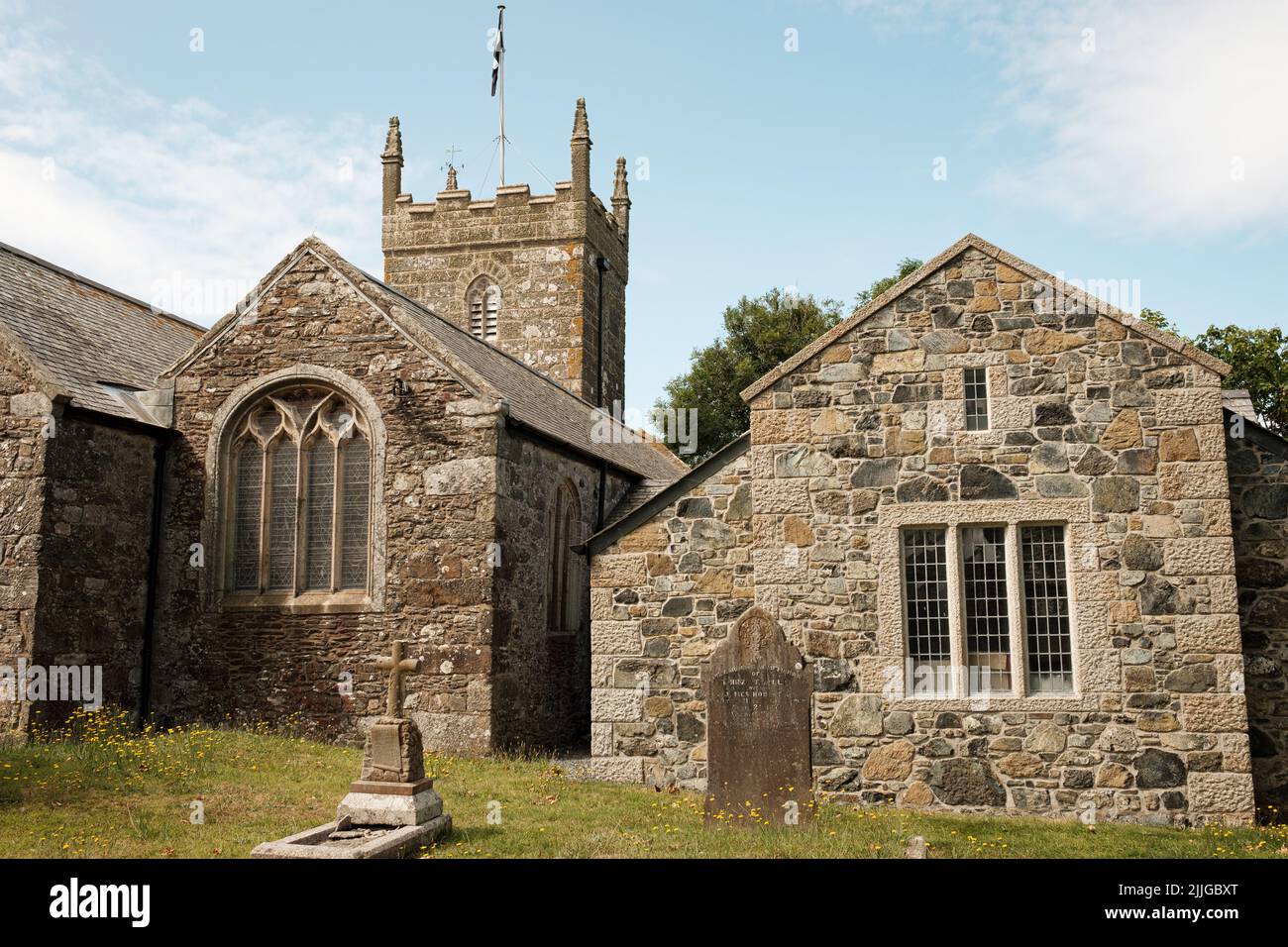 Exterior of St Mellanus Church, Mullion Stock Photo - Alamy