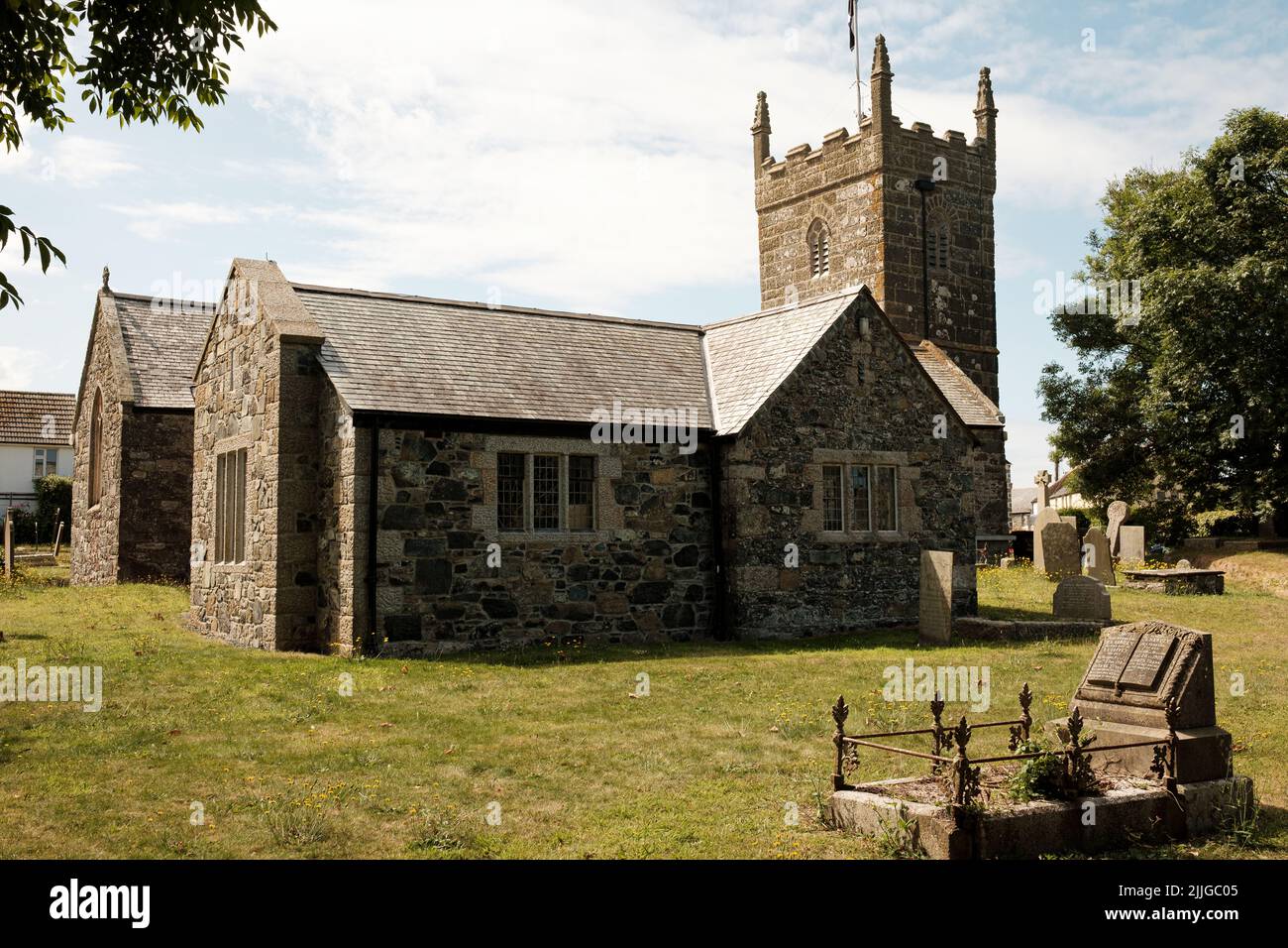 Exterior of St Mellanus Church, Mullion Stock Photo - Alamy