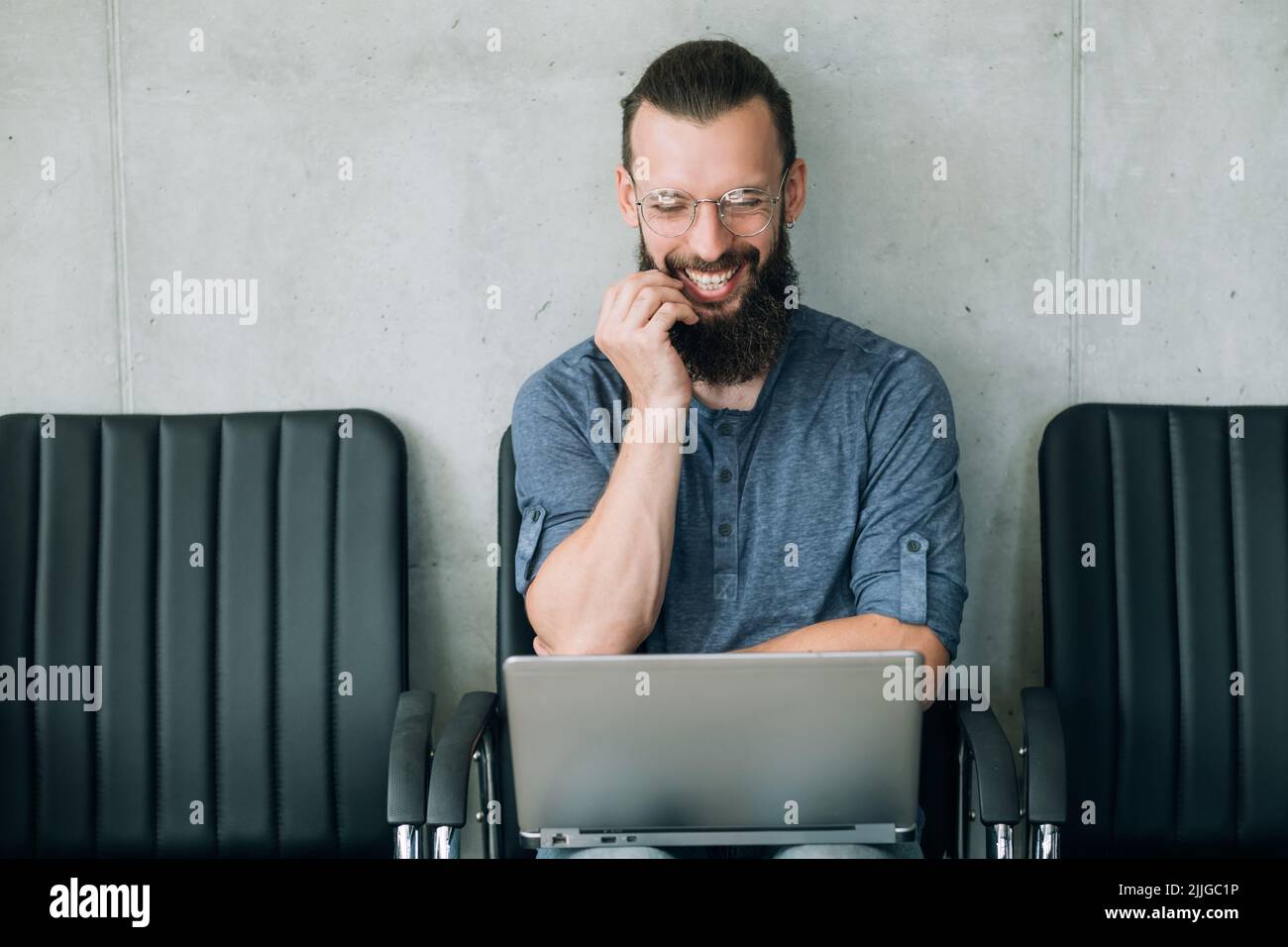 online job interview man talking laptop video call Stock Photo - Alamy