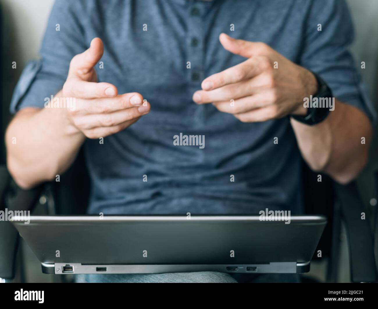 online job interview man talking laptop video call Stock Photo - Alamy