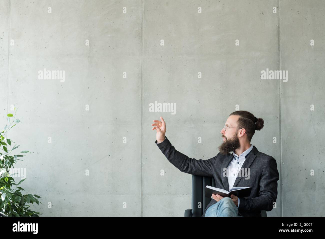 man touch virtual object digit interface business Stock Photo - Alamy