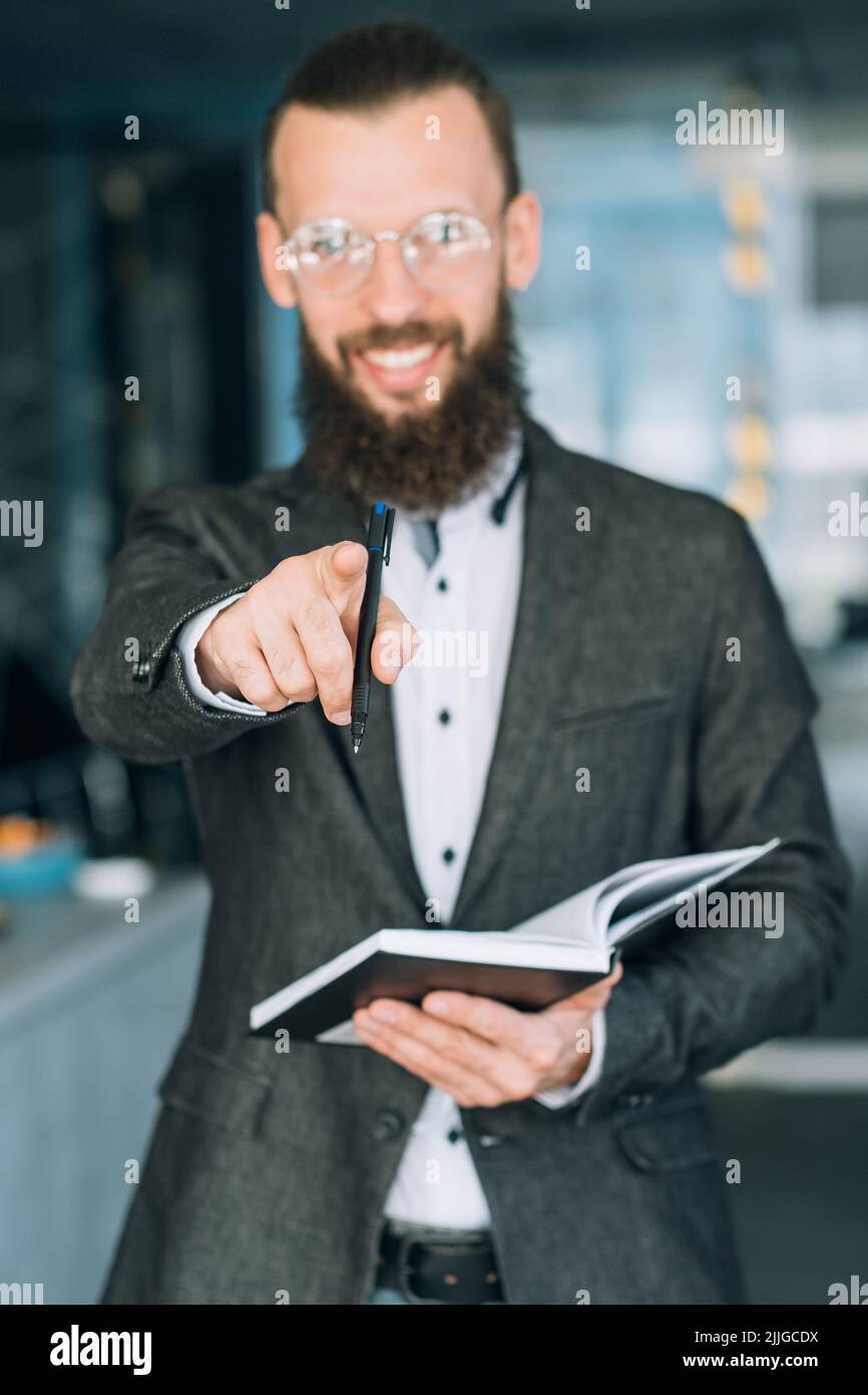 man point finger business workshop training course Stock Photo - Alamy