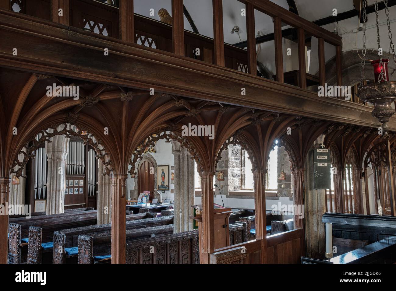 Interior of St Mellanus Church, Mullion Stock Photo - Alamy