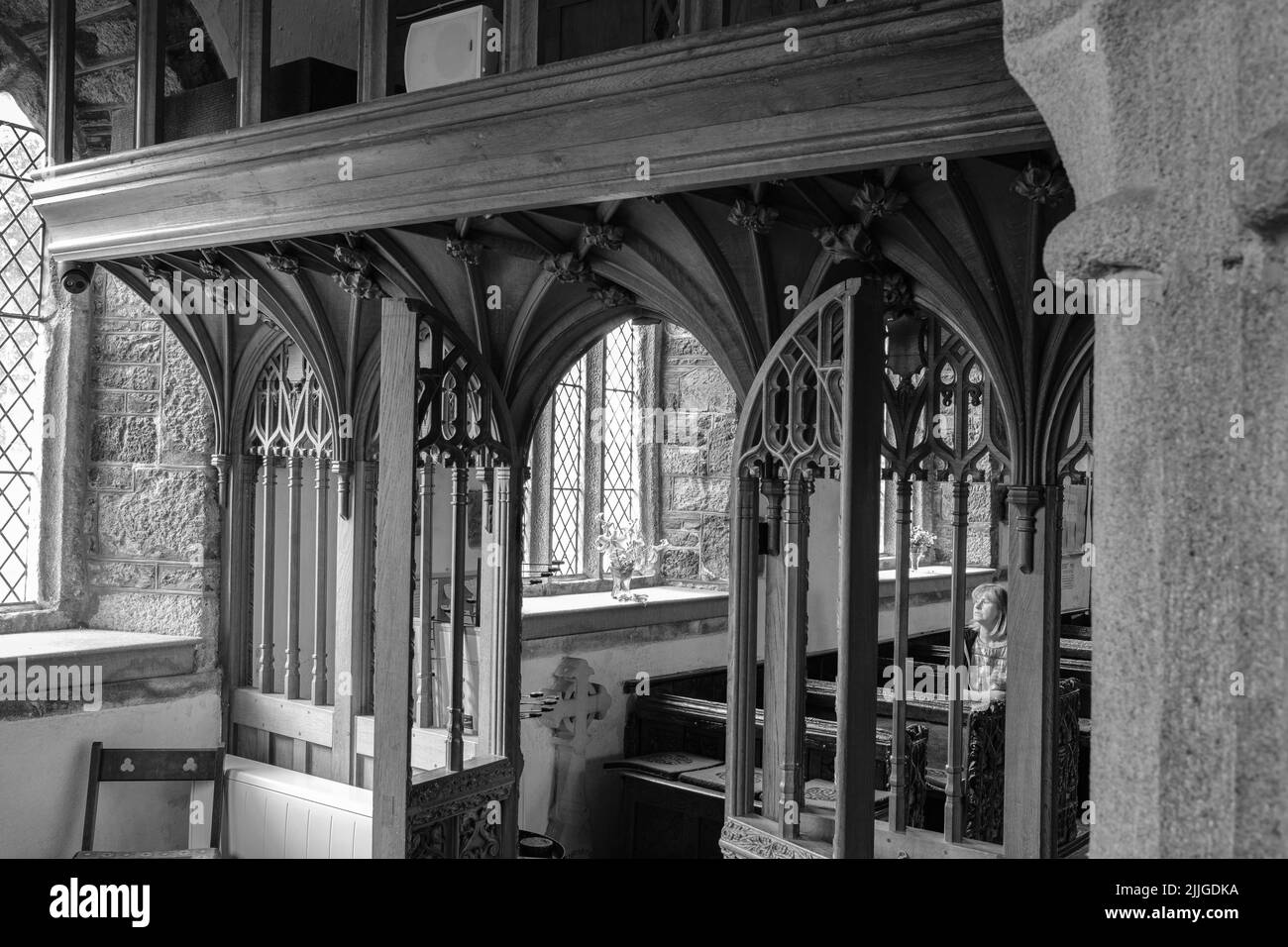 Interior of St Mellanus Church, Mullion Stock Photo - Alamy
