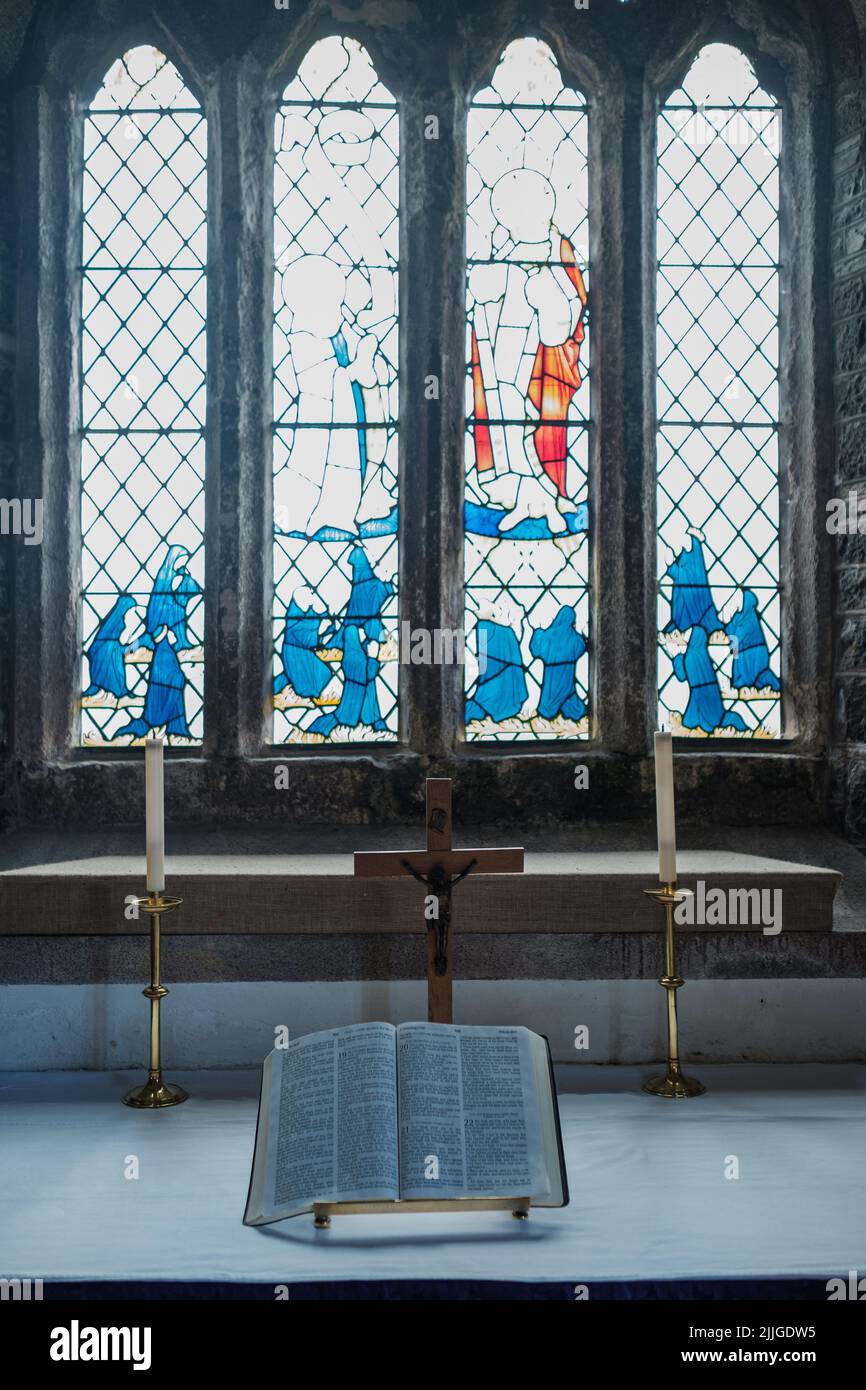 Interior of St Mellanus Church, Mullion Stock Photo - Alamy