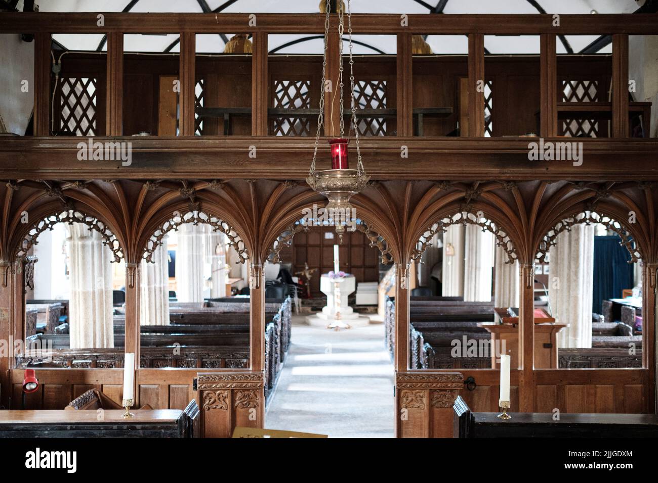 Interior of St Mellanus Church, Mullion Stock Photo - Alamy