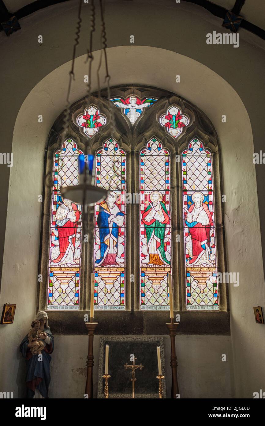 Interior of St Mellanus Church, Mullion Stock Photo - Alamy