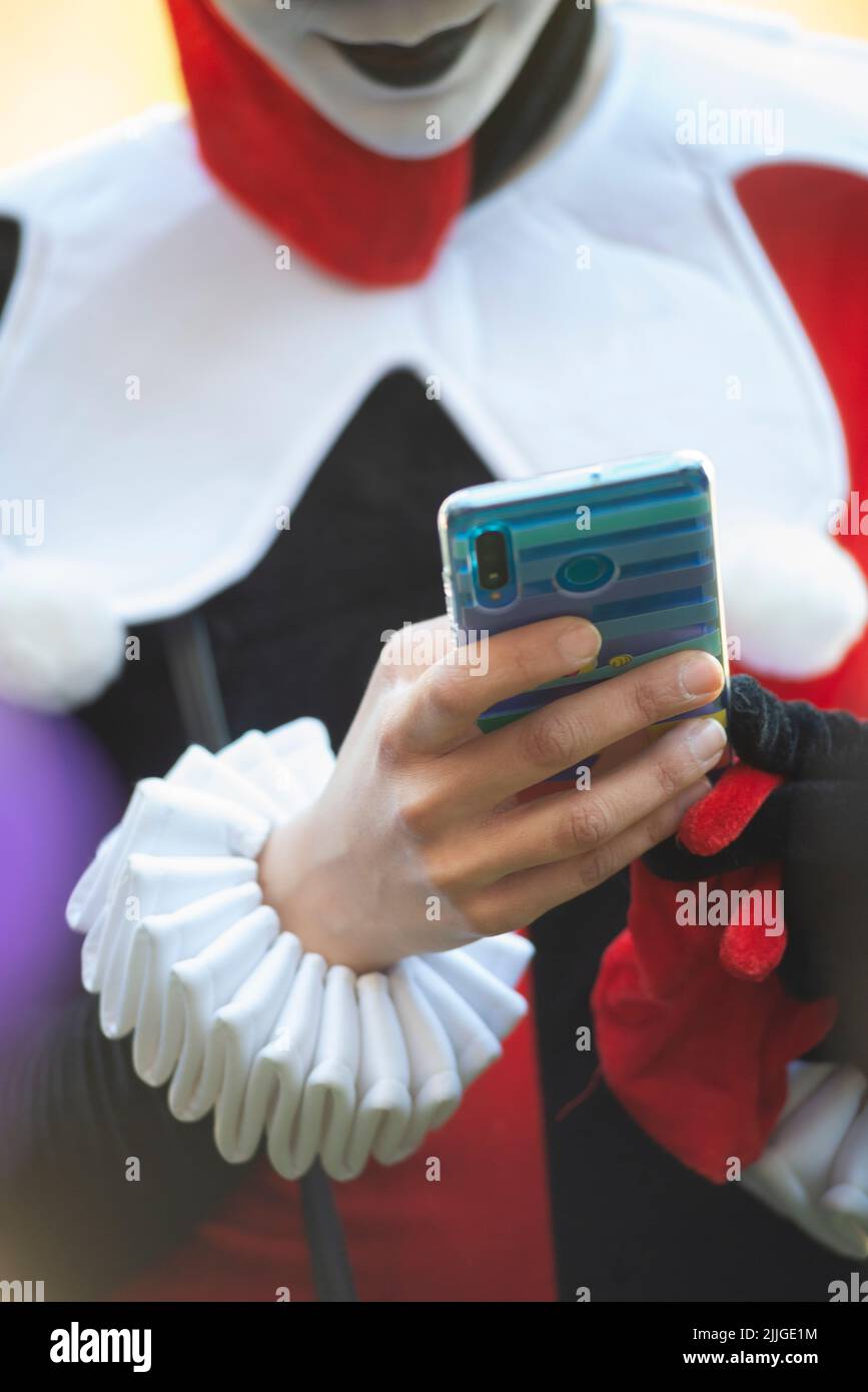 Cosplayers Checks his Phone Stock Photo - Alamy