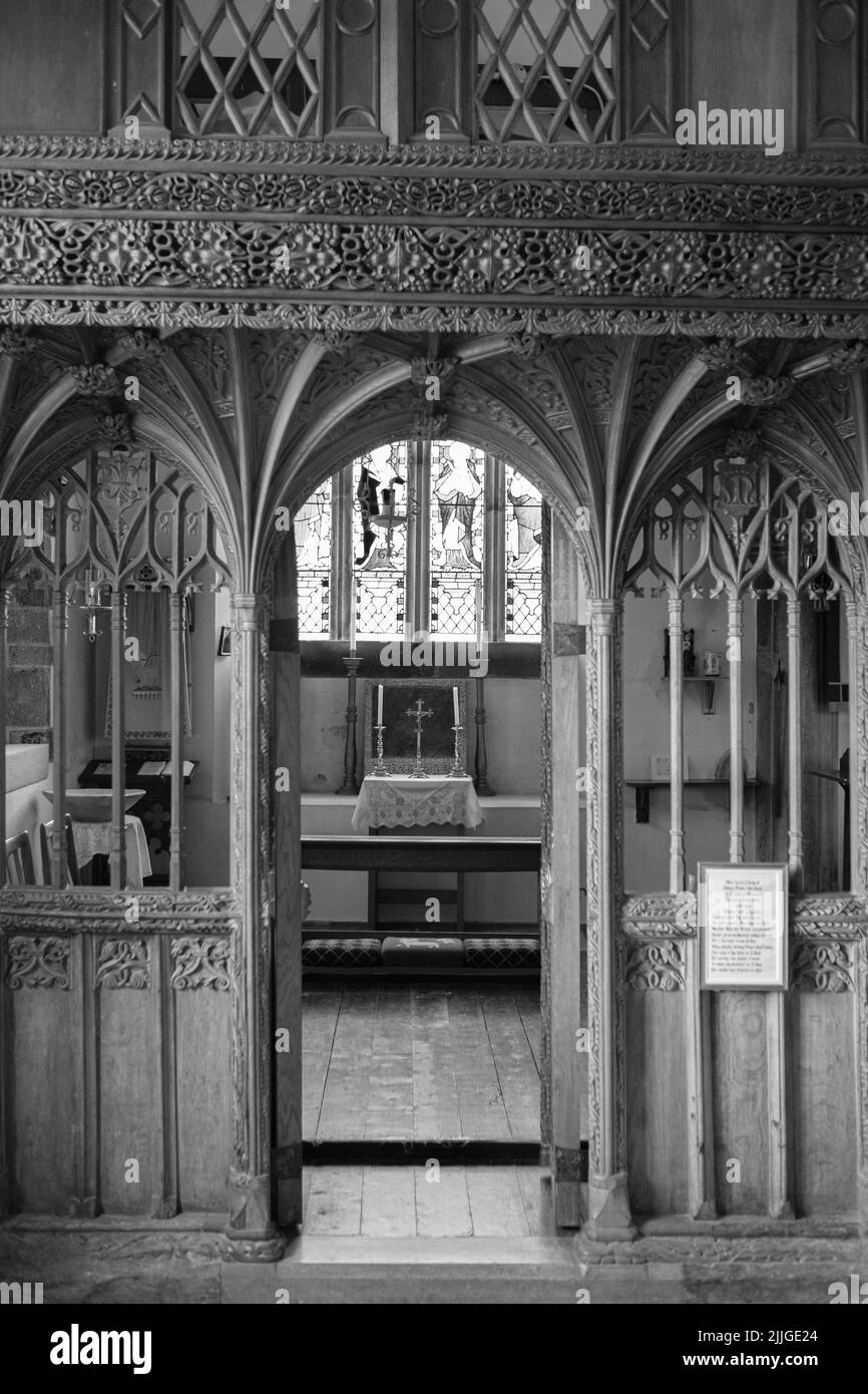 Interior of St Mellanus Church, Mullion Stock Photo - Alamy