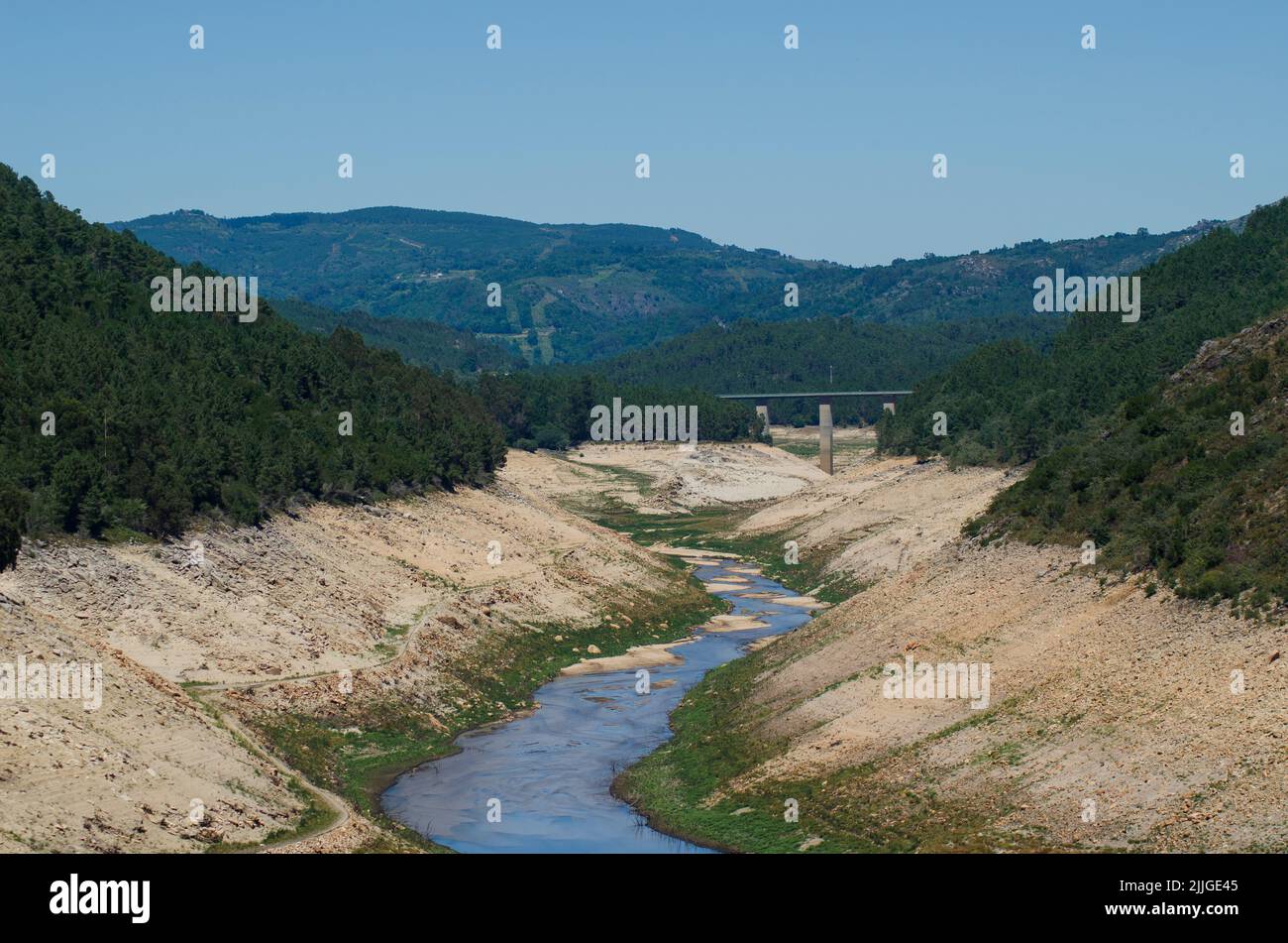riverbed with little water due to drought caused by climate change ...