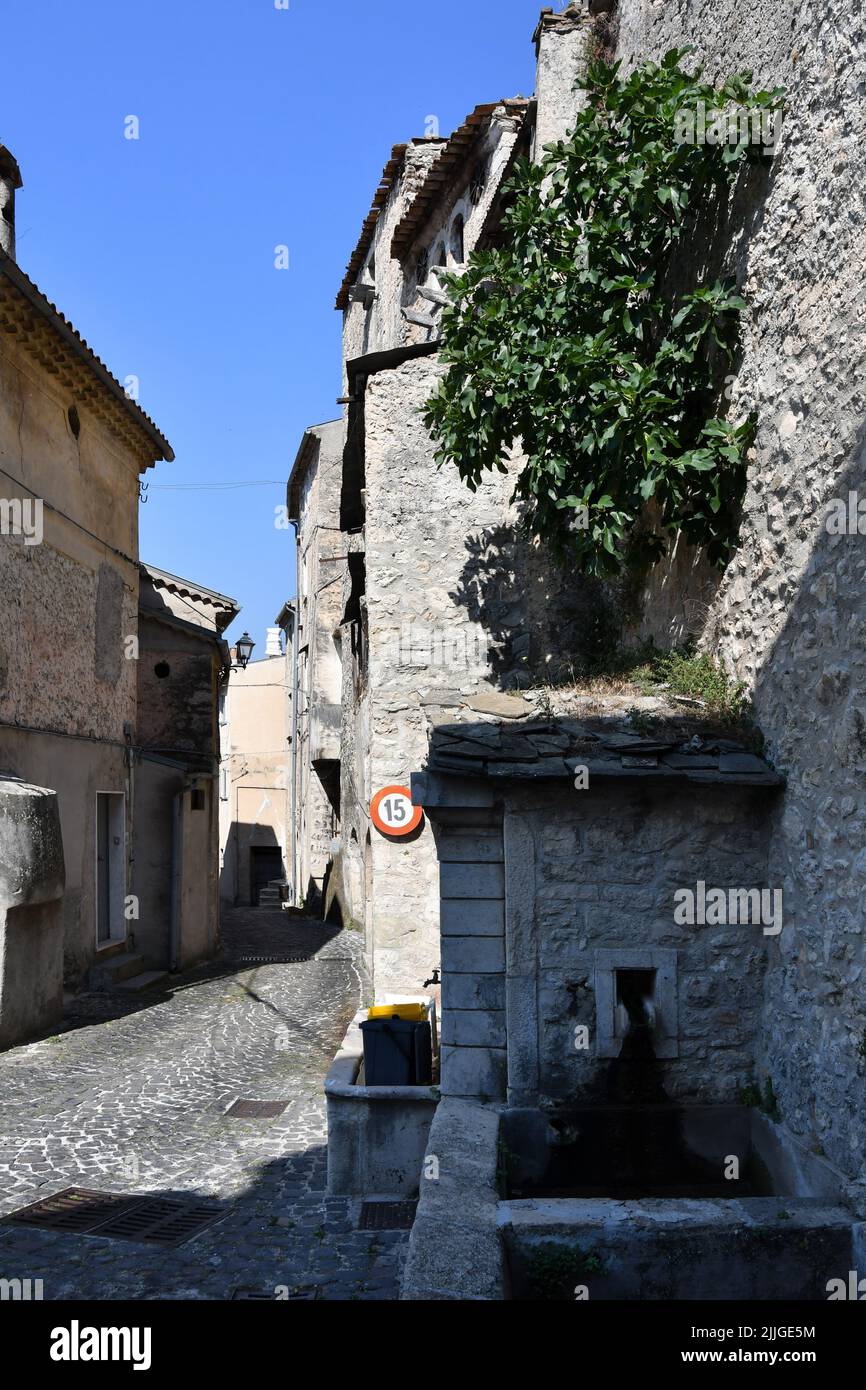 A narrow street in Pesche, a mountain village in the Molise region of ...