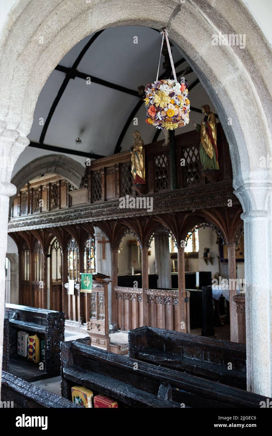Interior of St Mellanus Church, Mullion Stock Photo - Alamy
