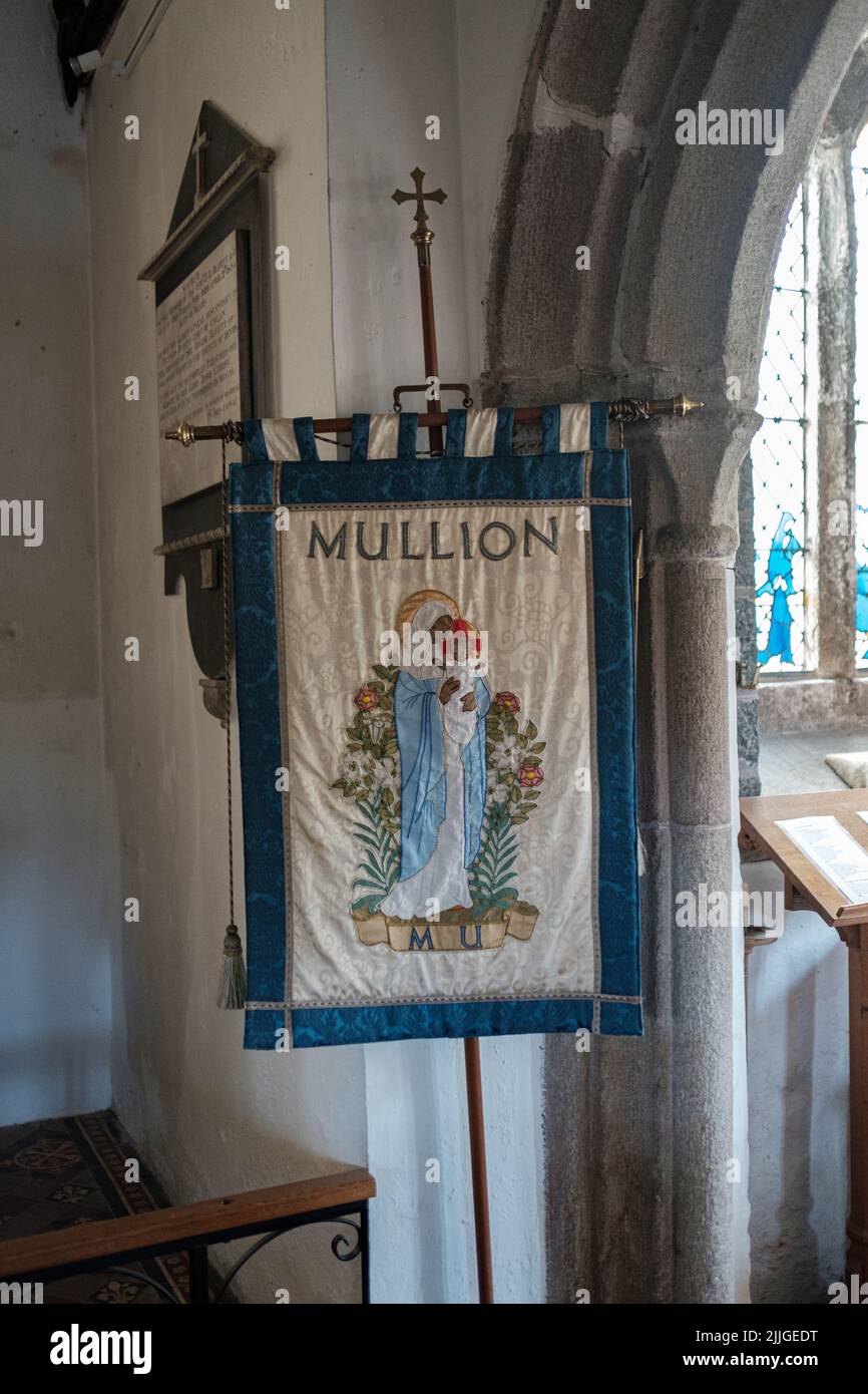 Interior of St Mellanus Church, Mullion Stock Photo - Alamy