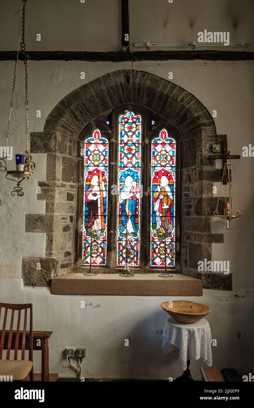 Interior of St Mellanus Church, Mullion Stock Photo - Alamy