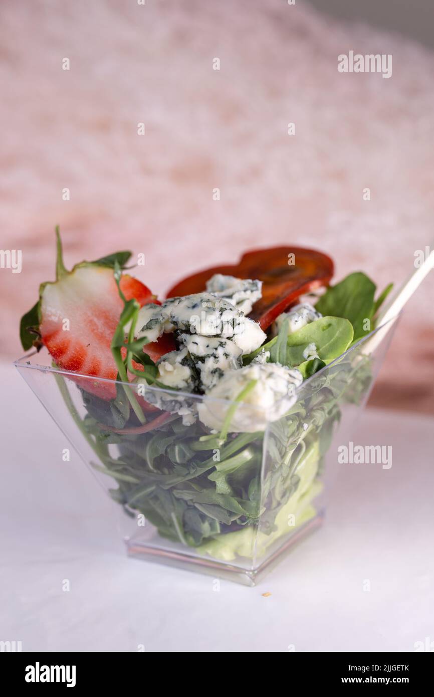snack in a plastic cup close-up. appetizer on the buffet table Stock ...