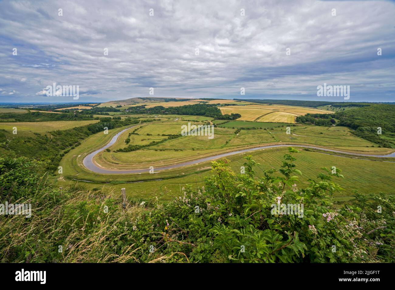 River Cuckmere and valley on the South Downs, East Sussex, England, Uk ...