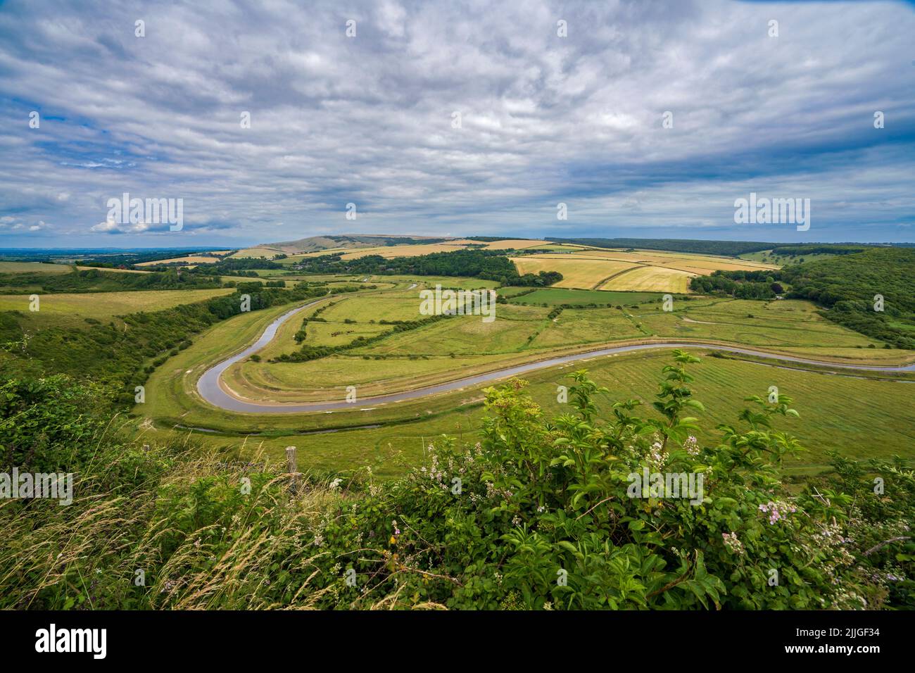 River Cuckmere and valley on the South Downs, East Sussex, England, Uk ...