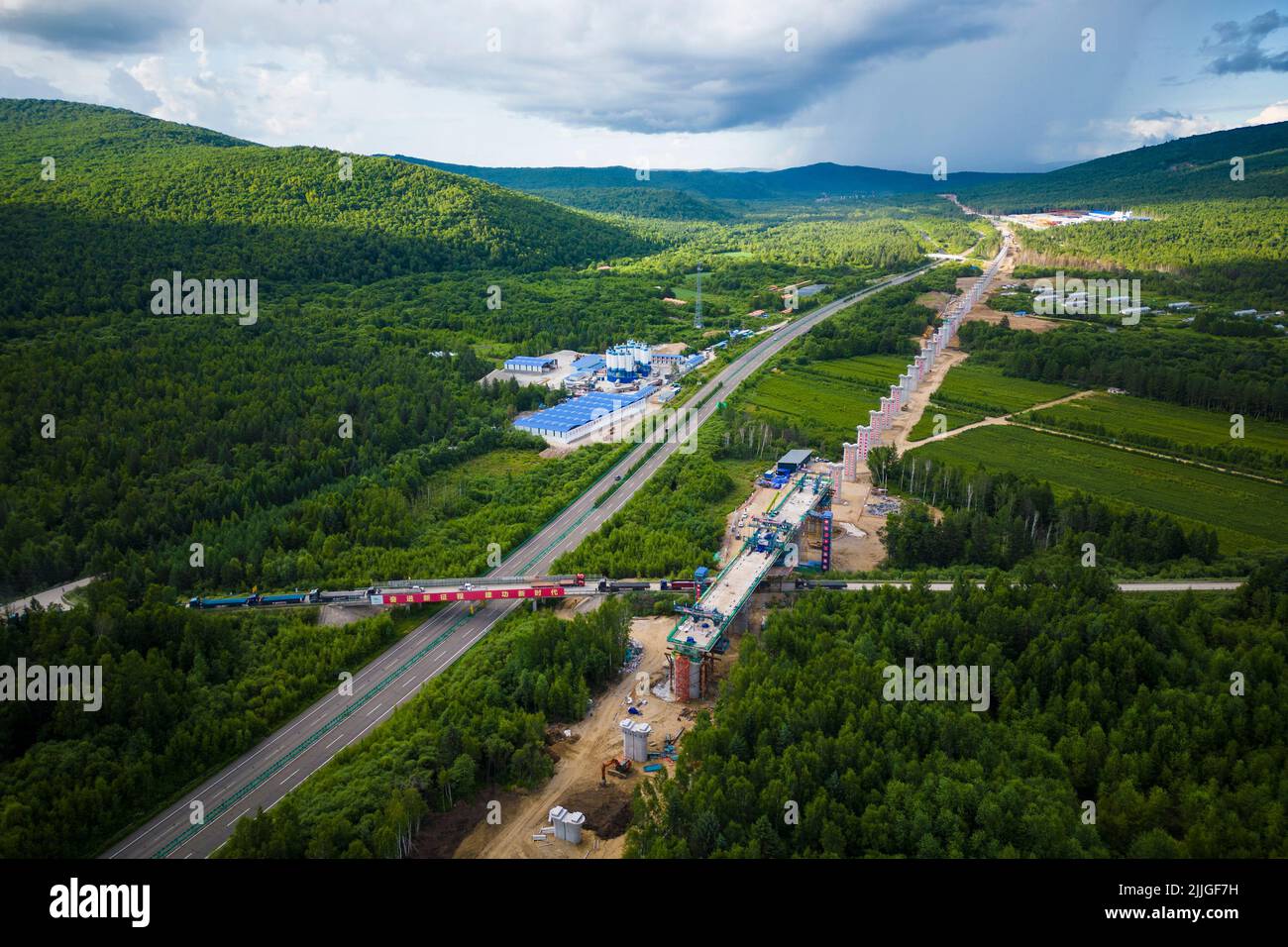 Yichun. 25th July, 2022. Aerial photo taken on July 25, 2022 shows the ...