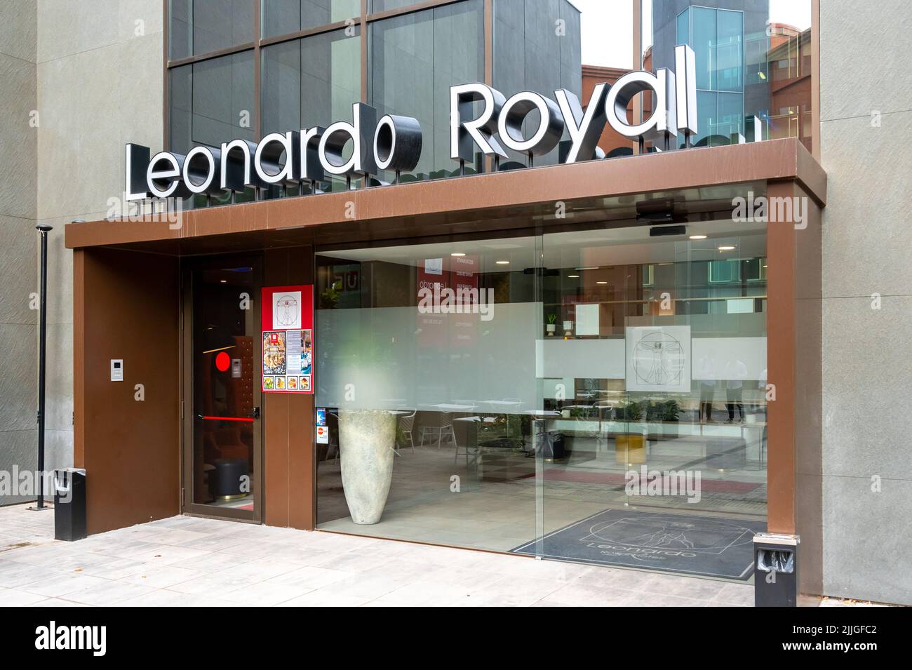 Entrance and sign in the Leonardo Royal Barcelona Fira Hotel Stock ...