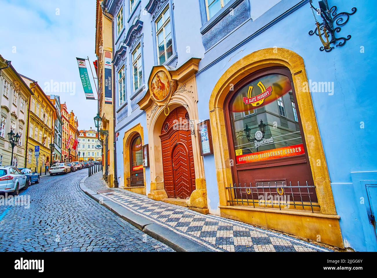 PRAGUE, CAZECH REPUBLIC - MARCH 6, 2022: Walk up the ascent of cobbled ...