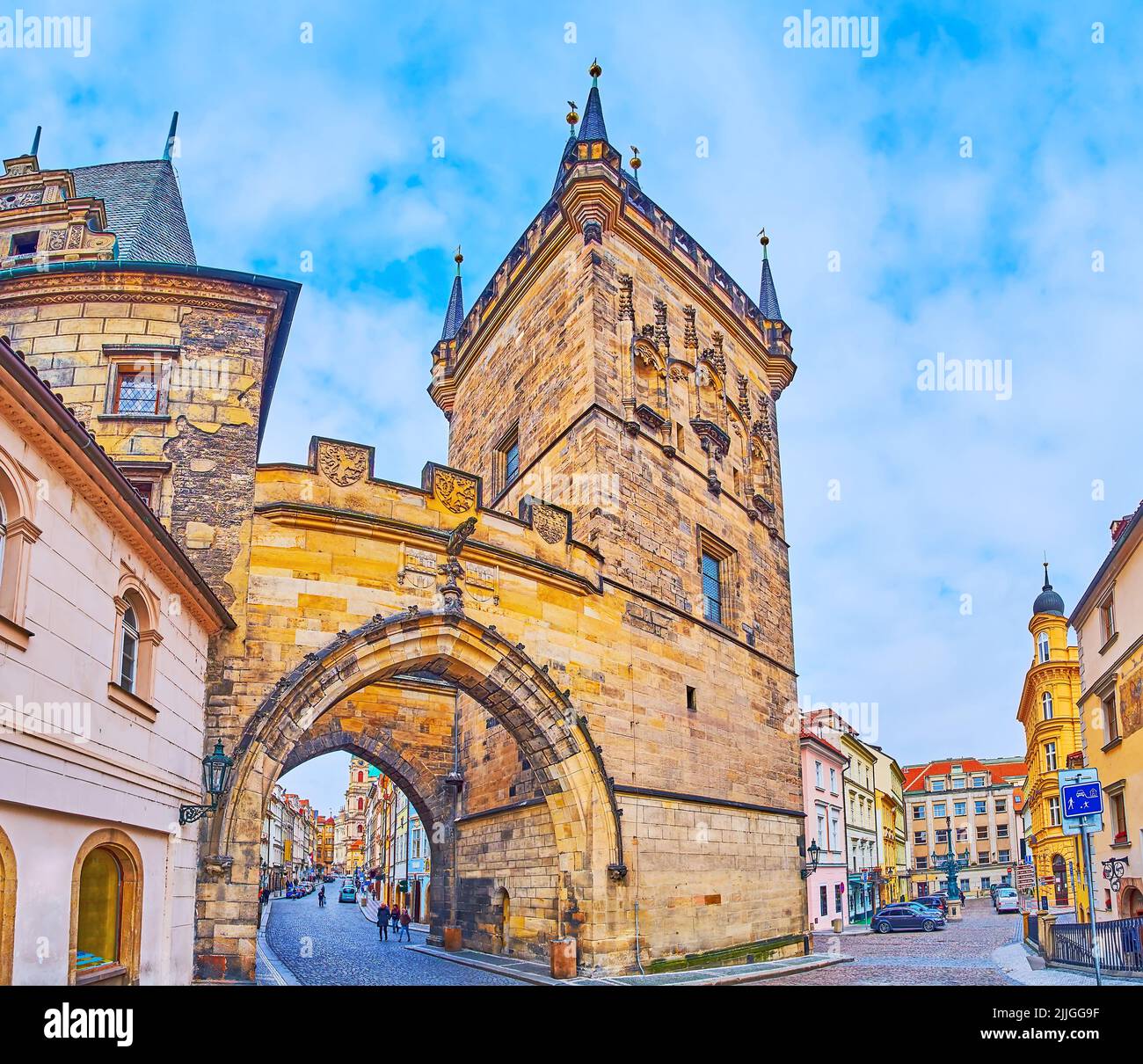 Panorama with The Mala Strana Bridge Tower of Charles Bridge with an ...