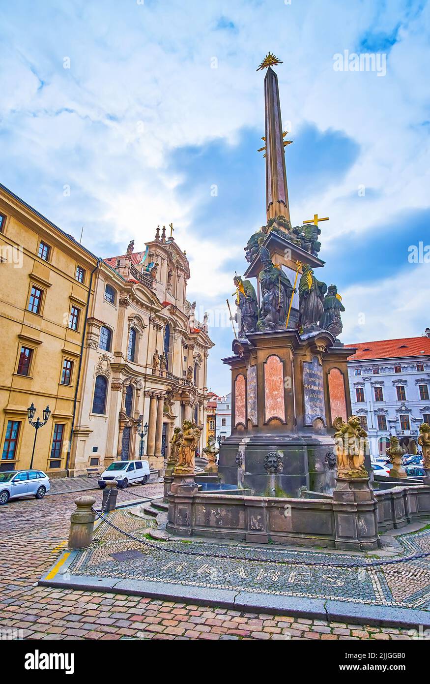 The ornate medieval Column of the Holy Trinity, located in front of St ...