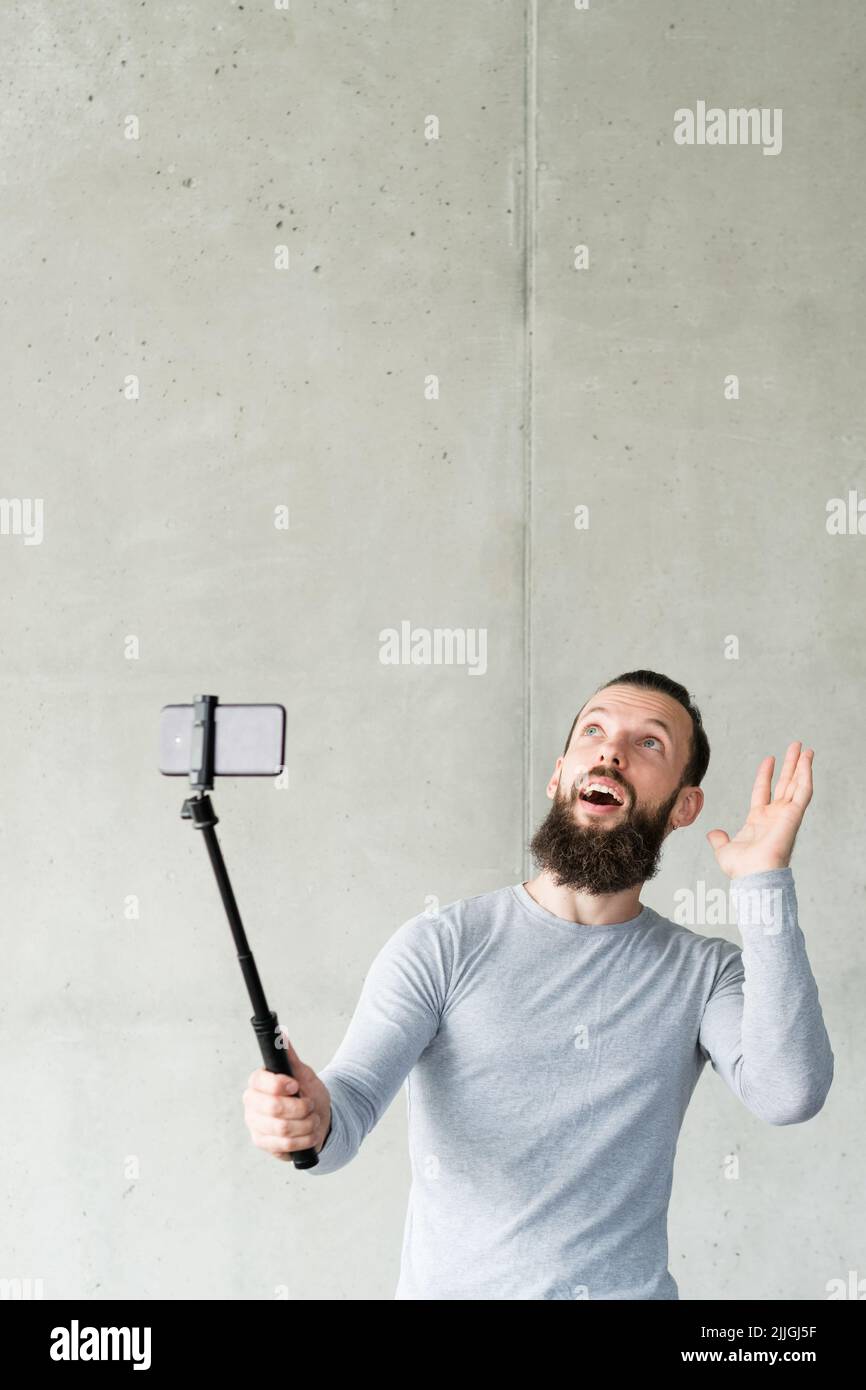 social media influencer man smartphone fun story Stock Photo - Alamy