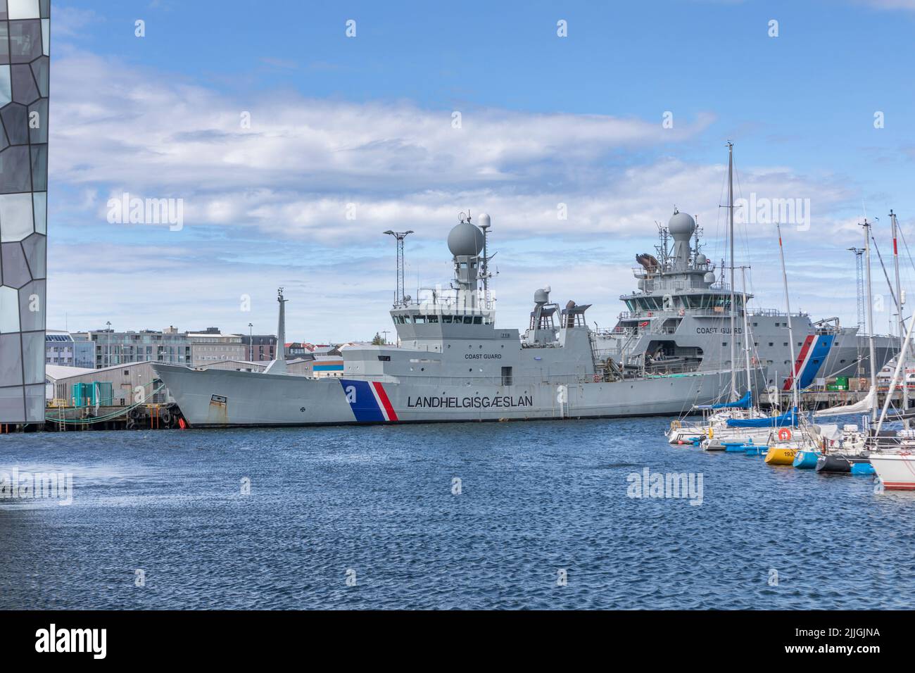 An Icelandic coast guard vessel berthed in Reykjavík harbour, Iceland ...
