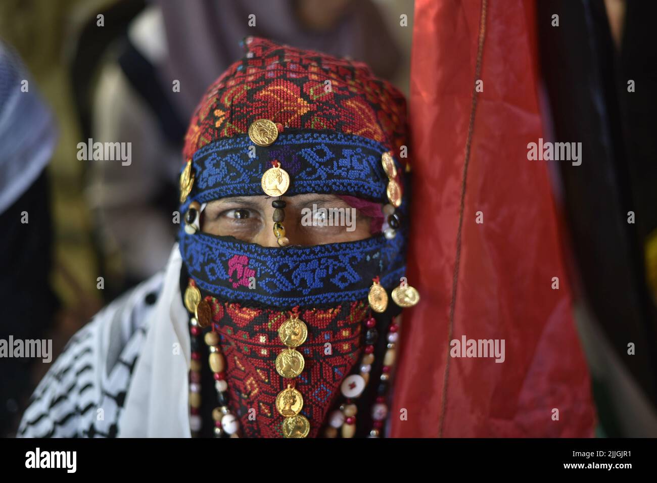 Palestinian children seen wearing traditional costumes during the ...