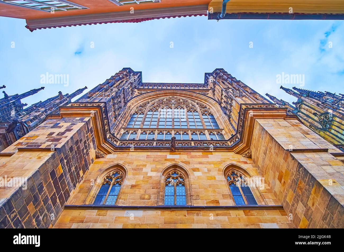 The windows of St Vitus Cathedral decorated with traditional Gothic ...