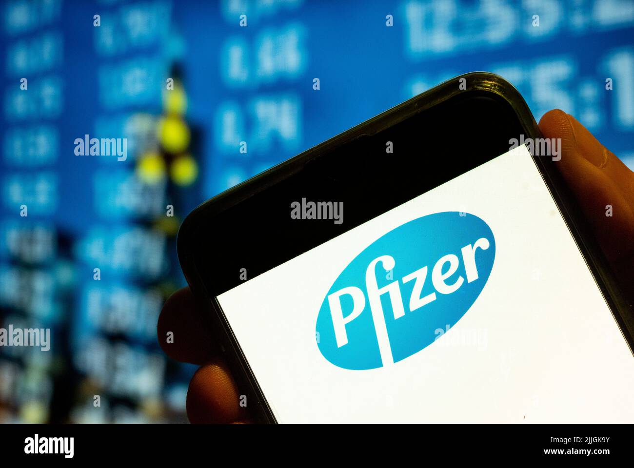 In this photo illustration, the American multinational pharmaceutical ...