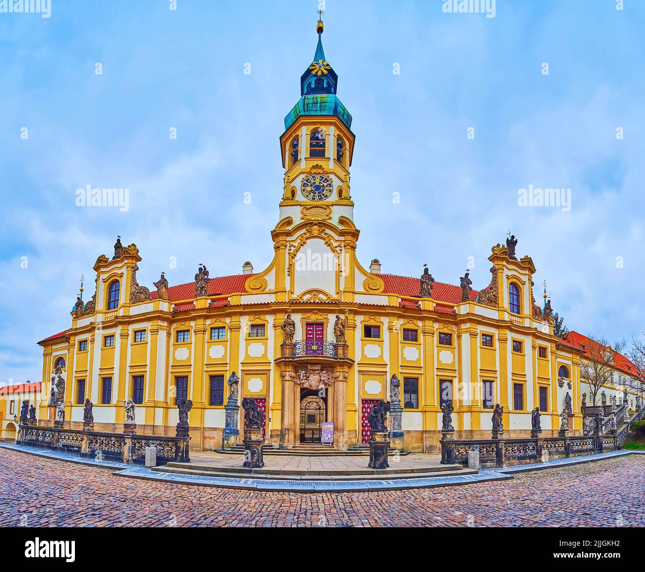 Panorama of historic Baroque Loreta Monastery, decorated with tall ...