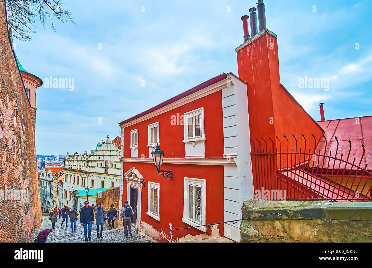 The bright red vintage house, located at the Castle Stairs opposite the ...
