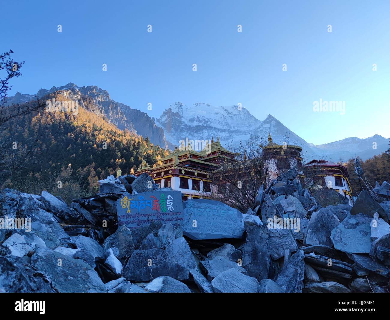 The Chonggu temple in Daocheng Yading scenic area and the sacred ...