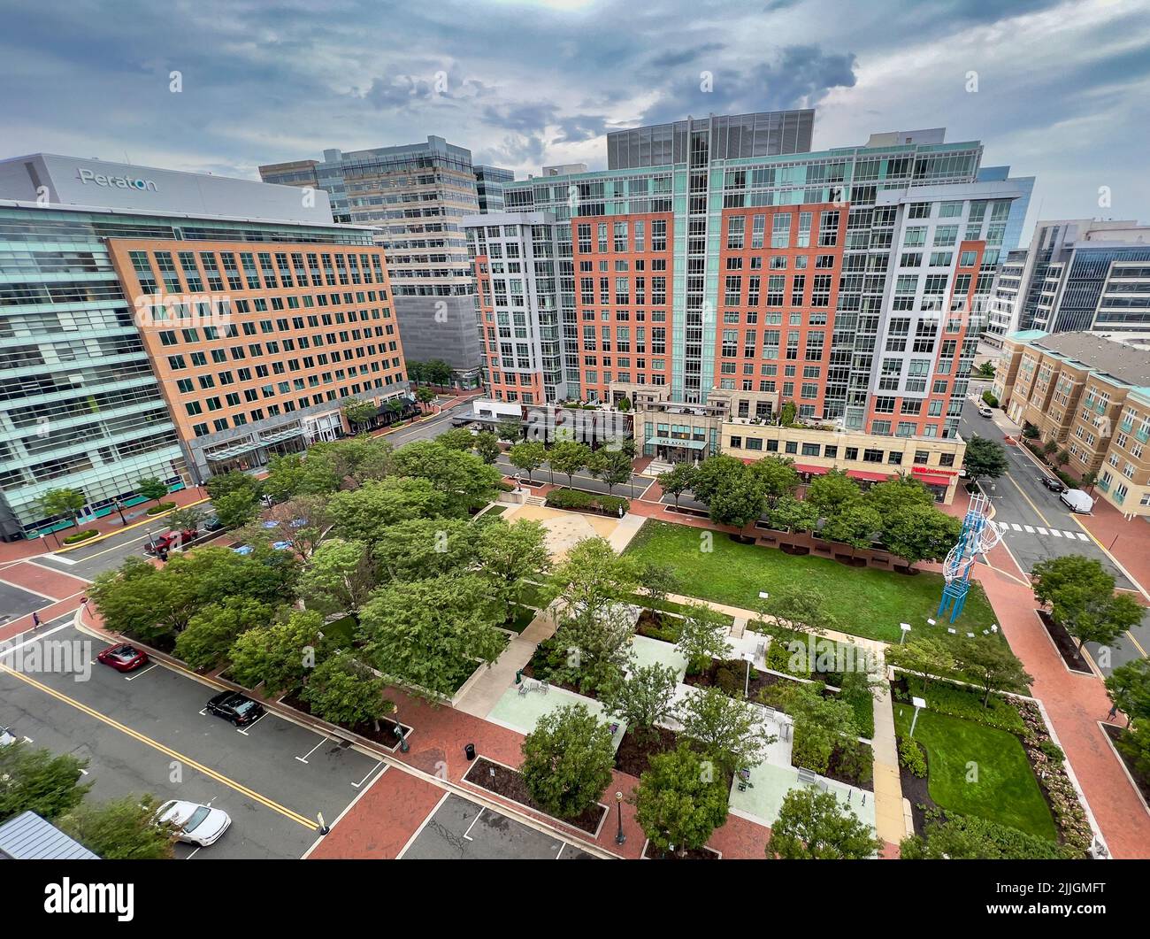 Reston, VA -- July 26, 2022. A wide angle photo overlooking Reston Town ...
