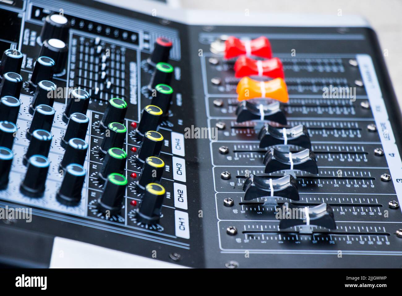 Sound engineering instrument, soundboard equalizer close-up Stock Photo ...