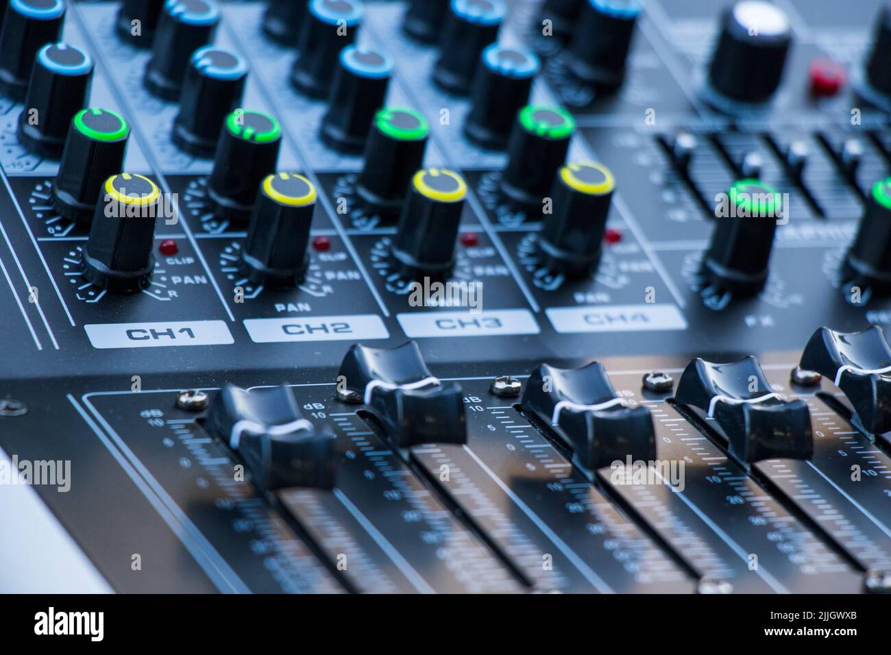 Sound engineering instrument, soundboard equalizer close-up Stock Photo ...
