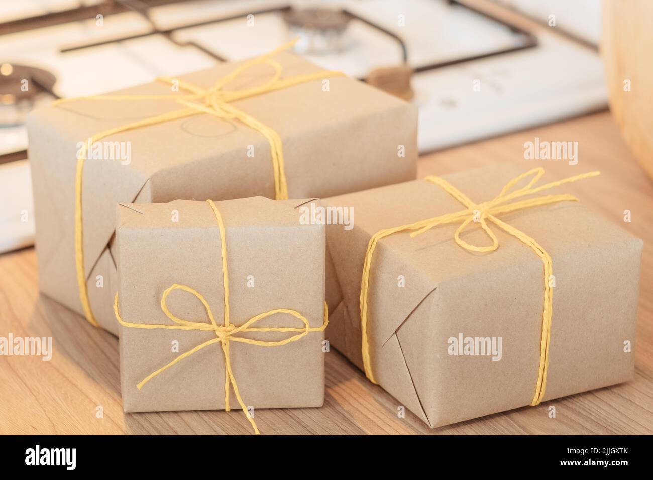 homemade food delivery rustic handmade gift boxes Stock Photo - Alamy