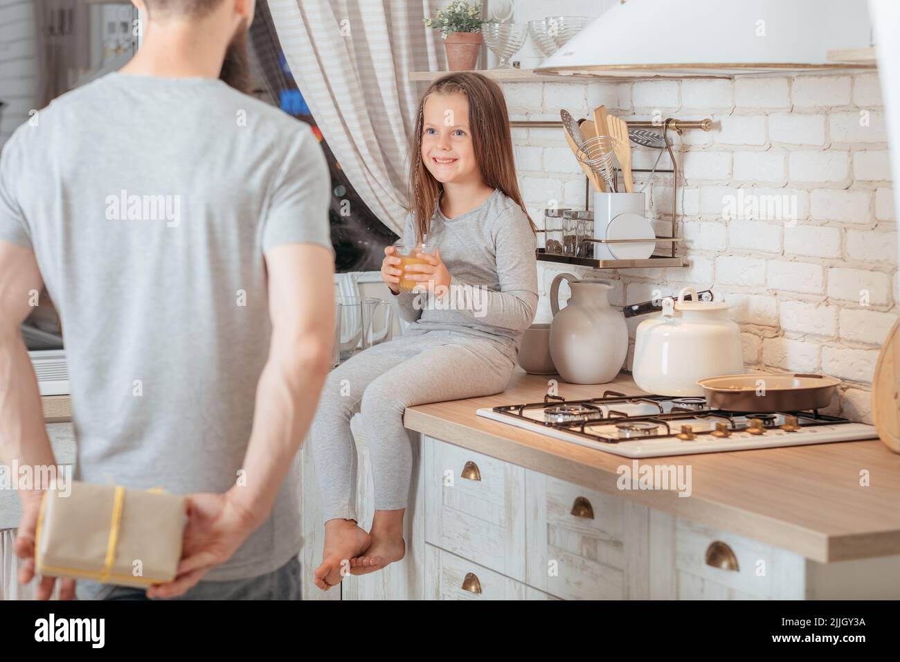 happy birthday girl loving father surprise gift Stock Photo - Alamy
