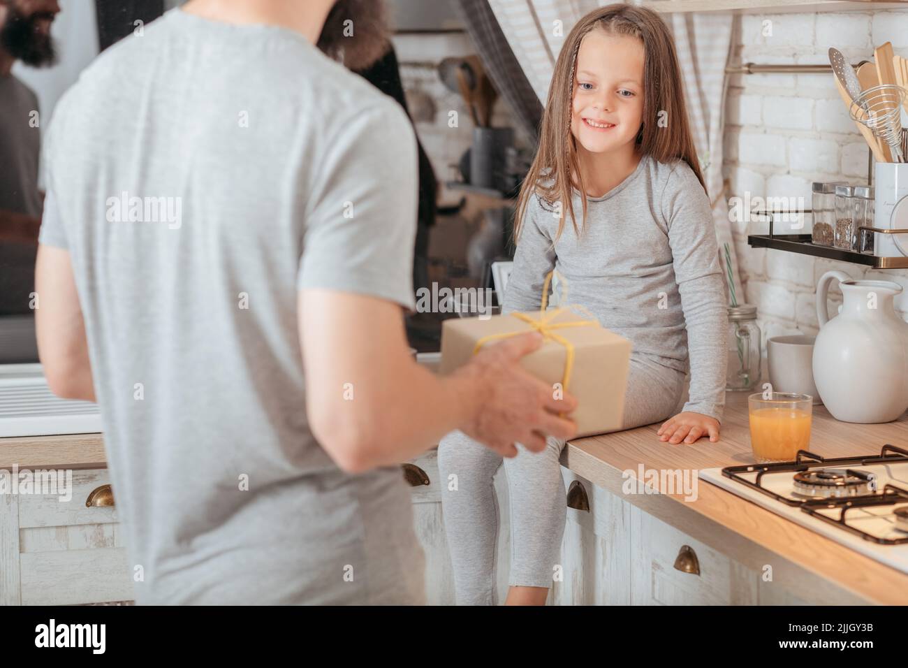 happy birthday girl caring father surprise Stock Photo - Alamy
