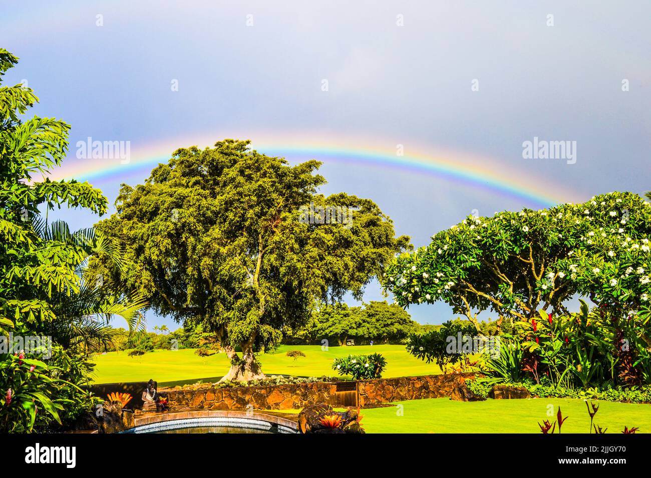 Hawaii Rainbow Over Green Golf Course Stock Photo - Alamy