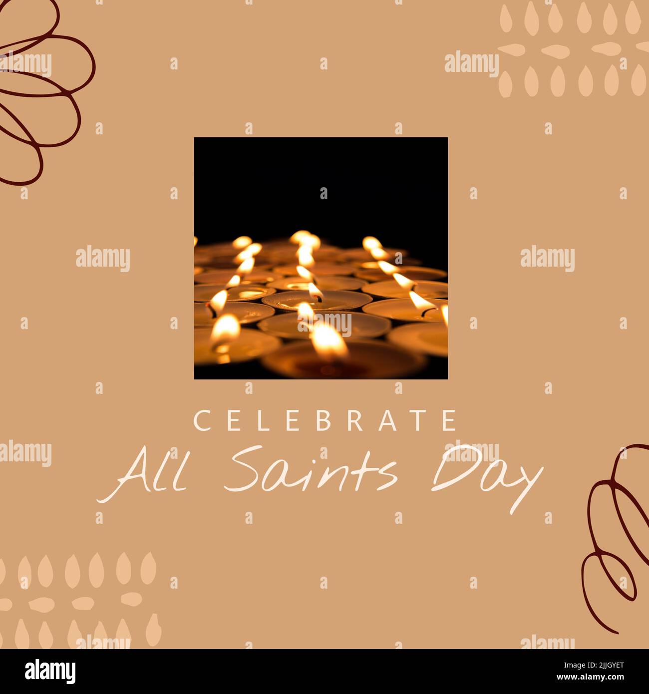 Composition of celebrate all saints day text with candles on beige ...