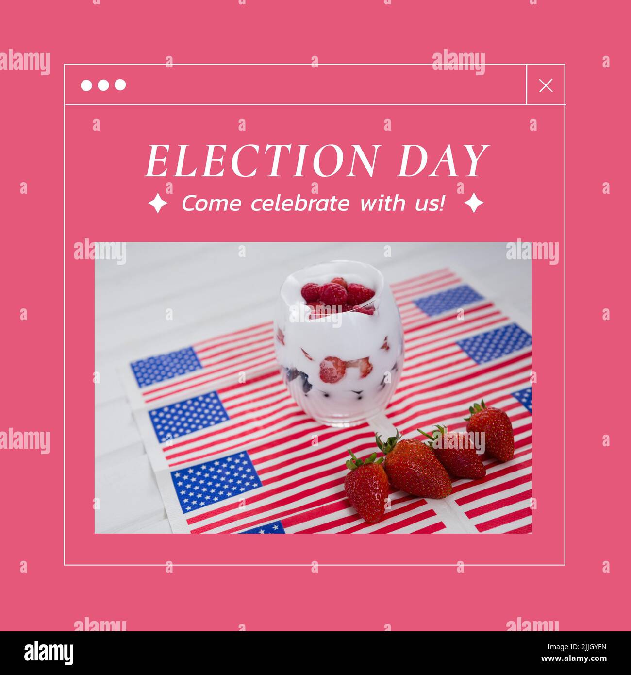Composition of election day and come celebrate with us texts over flags ...