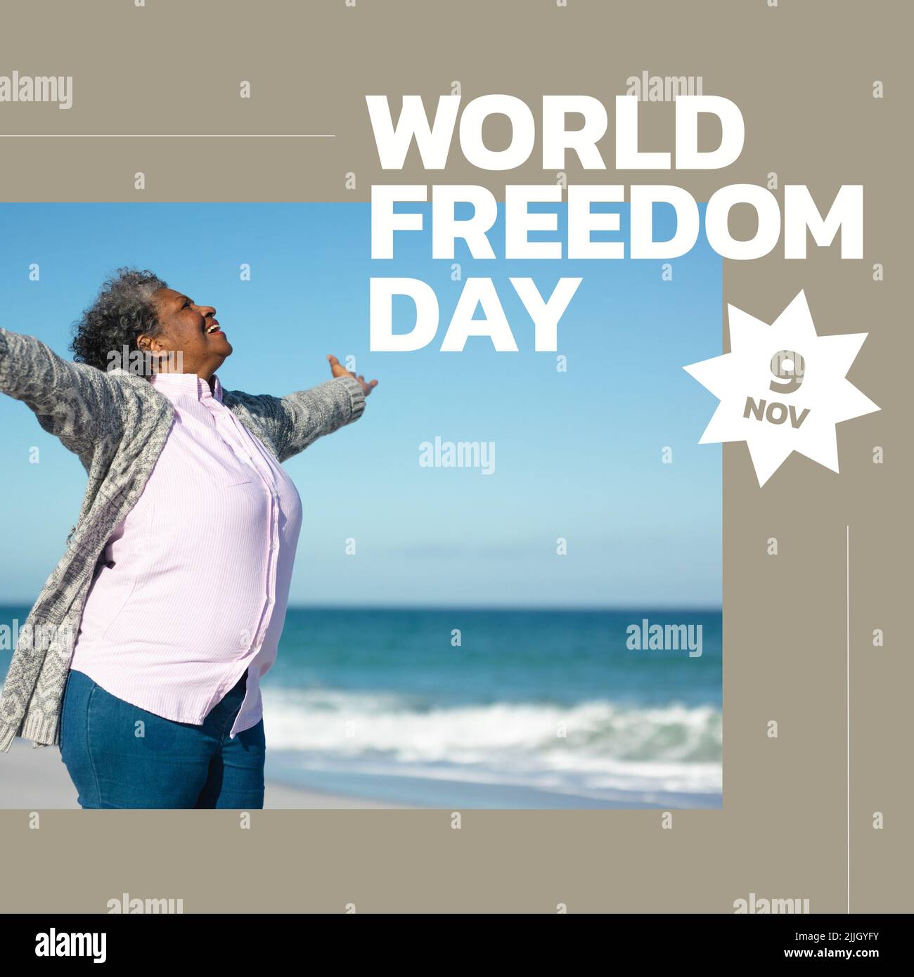 Image of world freedom day over happy afican american senior woman man ...